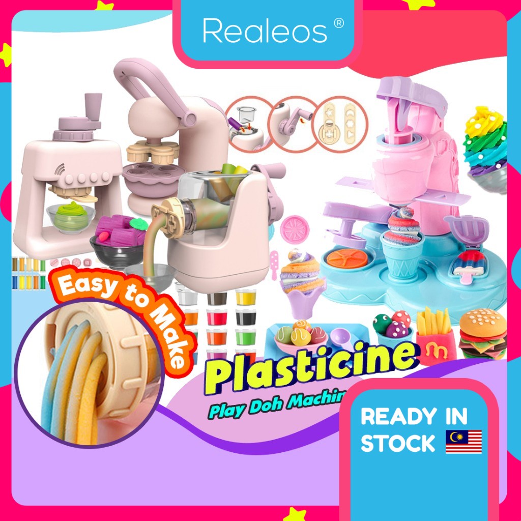 Realeos Macaron Color Kids Pretend Play Ice Cream Maker Burger Noodle ...