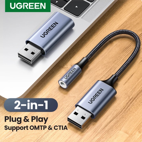 UGREEN Sound Card 2-in-1 Usb Audio Interface External 3.5mm Audio ...