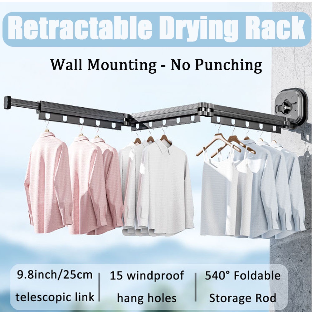 No Punching Retractable Drying Rack with Suction Cup 3-Fold Invisible ...