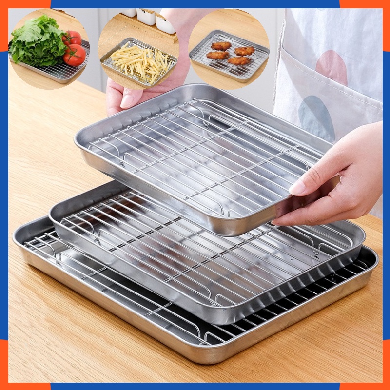 Rectangle Stainless Steel Cooling Tray with Rack Oil Drain Tray Talam ...