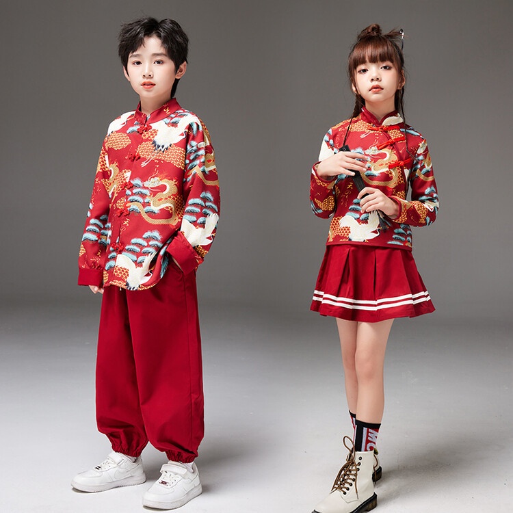 唐装汉服 2pcs Chinese New Year Boys Girls Tang Suits CNY Kids Girls ...