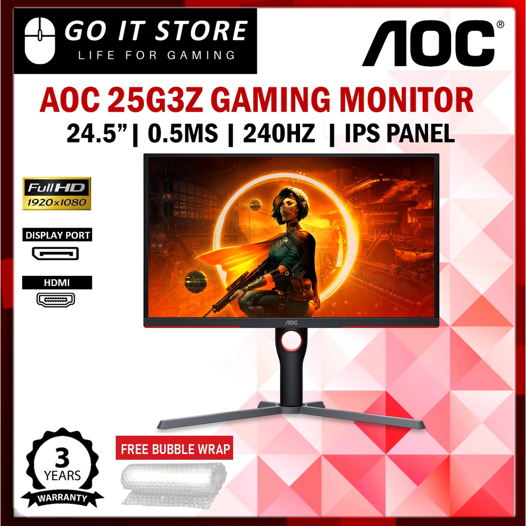 AOC 25" 25G3Z (IPS/0.5ms) / 25G3ZM (VA/1ms) 24.5" Full HD 1920x1080 240HZ HDMI DP Gaming Monitor ...