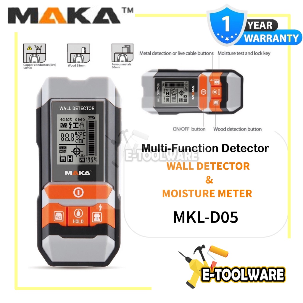 MAKA MKLD05 Multi-function Digital Detector 2 in 1 Wall Detector and ...