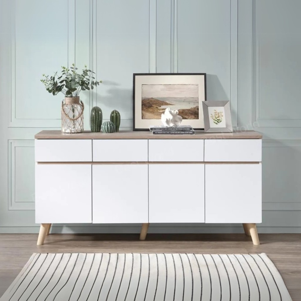 Furniture Direct TIENNA 150cm Multipurpose Storage Sideboard-White+Oak ...