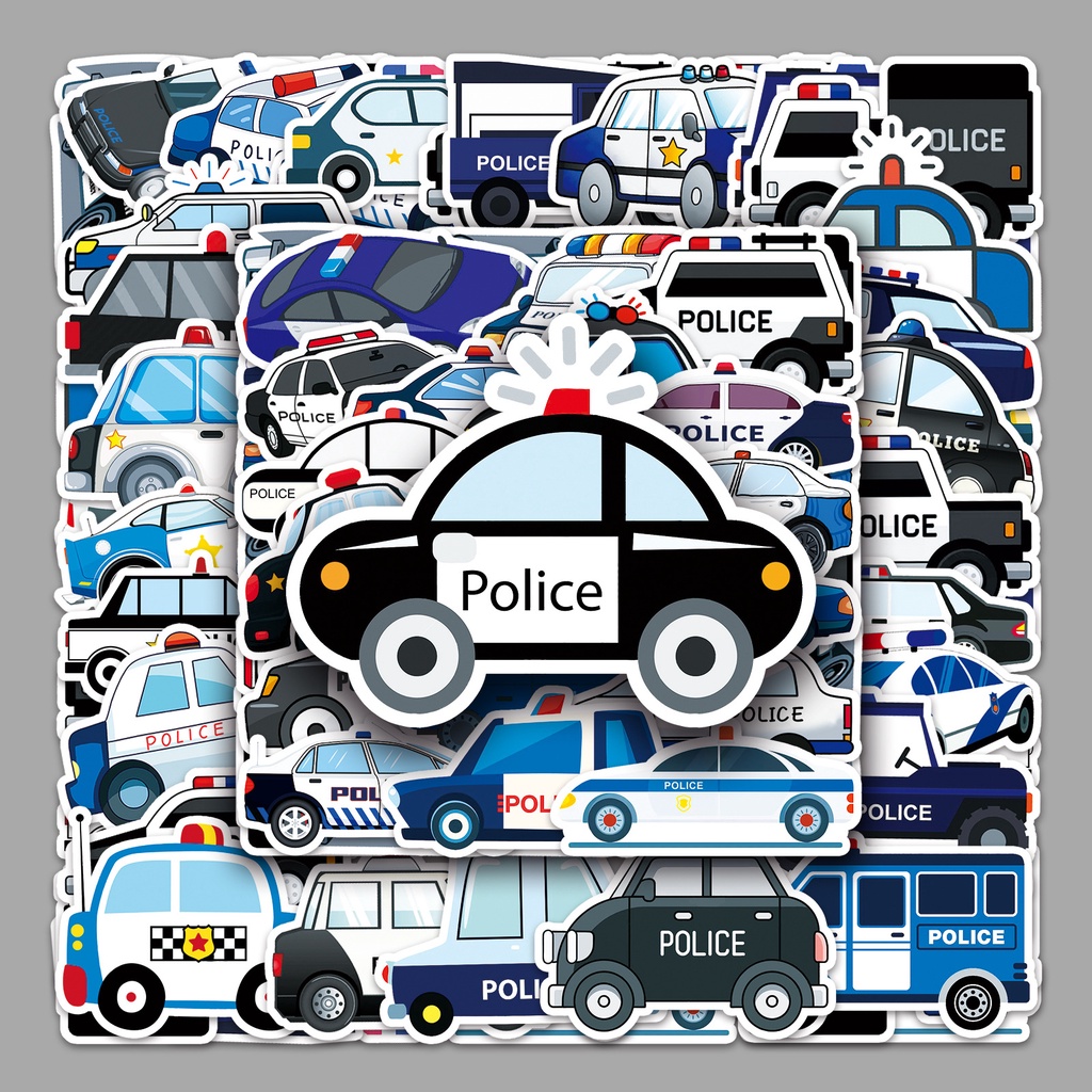 POLICE PATROL CARS 50 pcs DIY Waterproof Non Repeating Stickers Pack ...