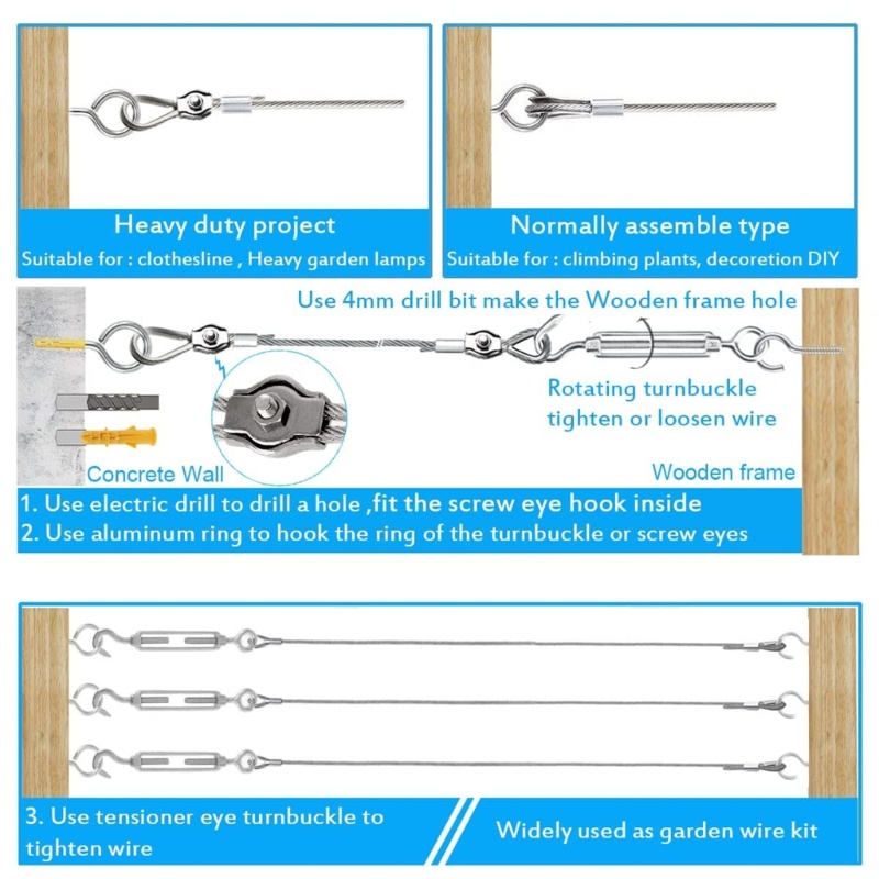 PCF* Upgraded Stainless Steel Cable Hanging Set Steel Wire Rope ...