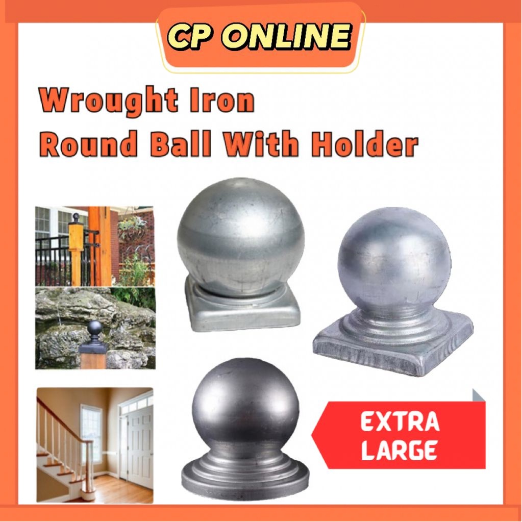 CP ONLINE 40/50/60/100mm Wrought Iron Round Ball With Holder Silver ...