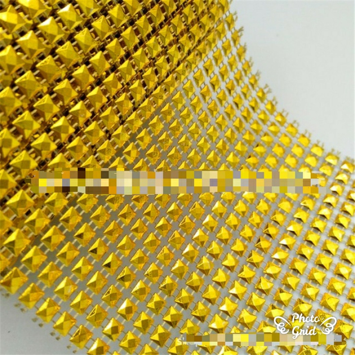 1yard 18rows Gold Pyramid Diamond Mesh Wrap Ribbon Rhinestone Mesh Roll ...