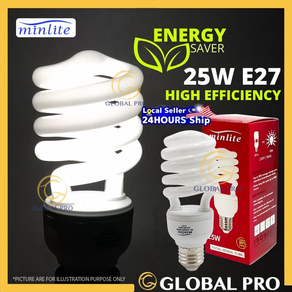 MINLITE E27 Spiral 25W Bulb Mentol Lampu Rumah Energy Saving Bulb E27 ...