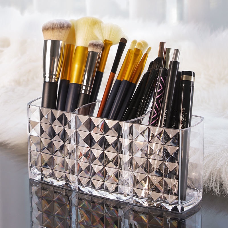 888ml 3 Grid Acrylic Pen Holder Cosmetic Pen Storage Box Diamond ...