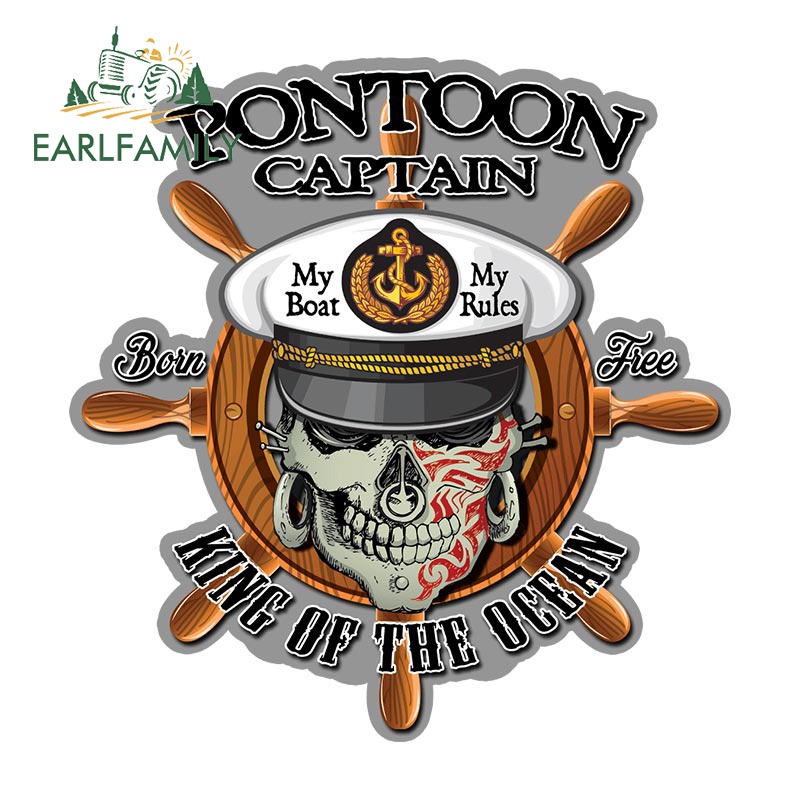 EARLFAMILY Pontoon Captain Skull Sticker Vinyl King of The Ocean ...