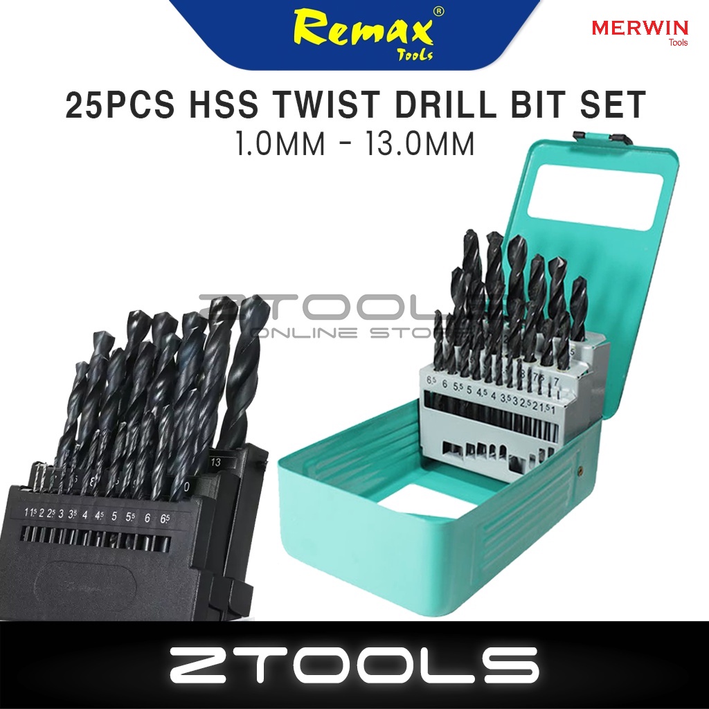 (25pcs) Remax Tools HSS Twist Drill Bit Set | Metal Wood Plastic | Black Heavy Duty Steel For ...