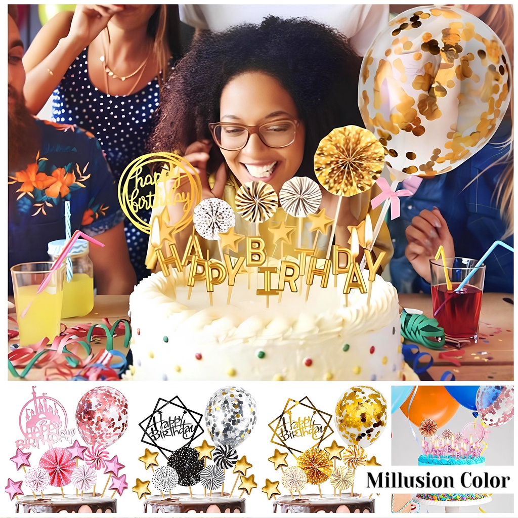 11pcs Cake Decoration Set Cake Topper Birthday Party Ins Gold ...