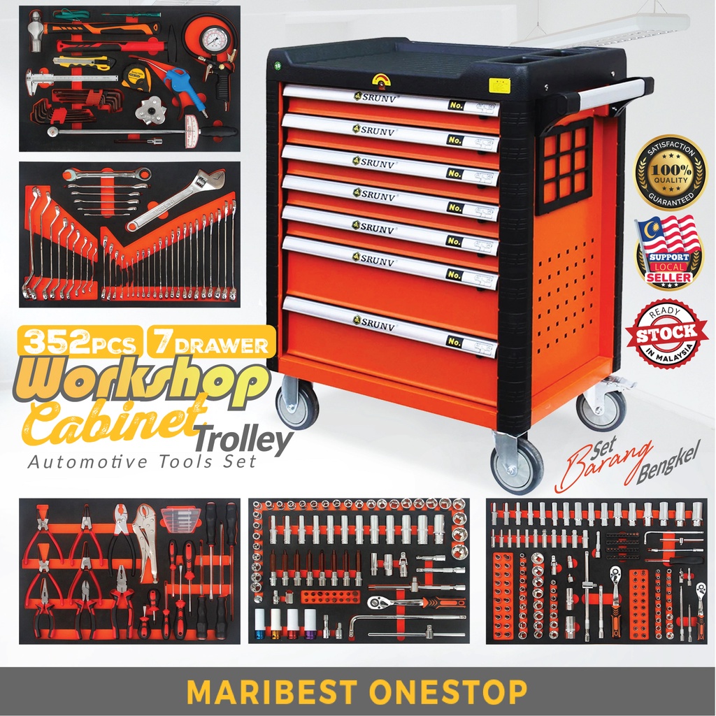 352PCS Workshop Cabinet Garage Tools Trolley with 7 Drawers Socket ...