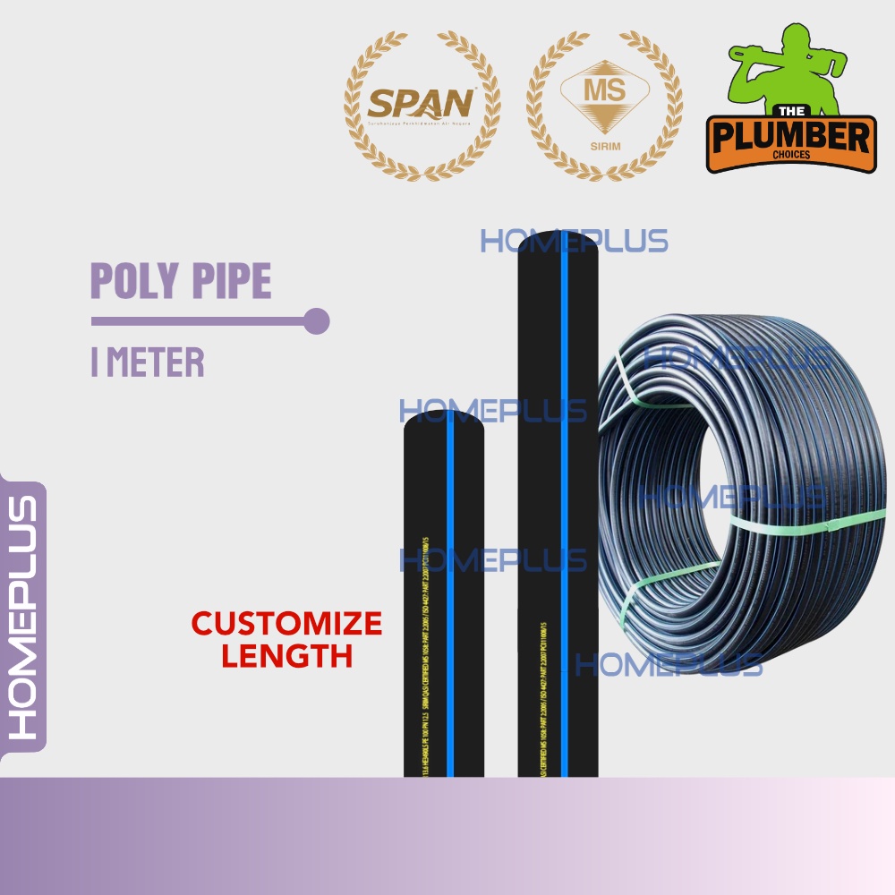 Homeplus HDPE PP Sirim Span Poly Pipe 1 Meter Roll Fittings Pipe Black ...
