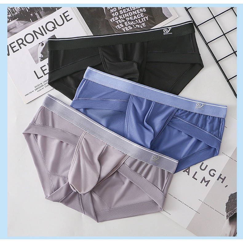 Simple Fashion Men's Briefs Underwear Solid Color Ice Silk Comfortable ...