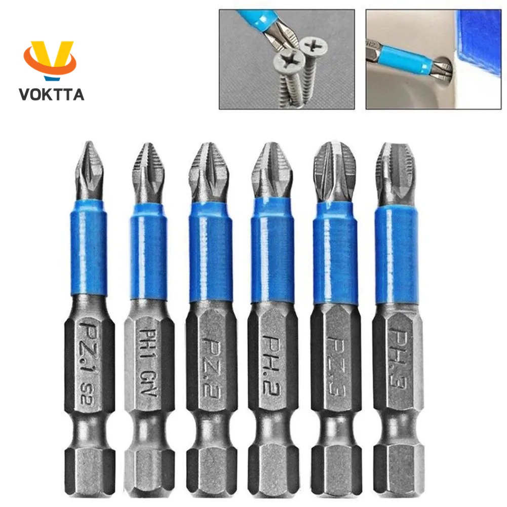 VOKTTA 6Pcs Magnetic Screwdriver Bit Set Phillips/Cross Head Screwdriver Drill Bits 50mm 1/4 ...