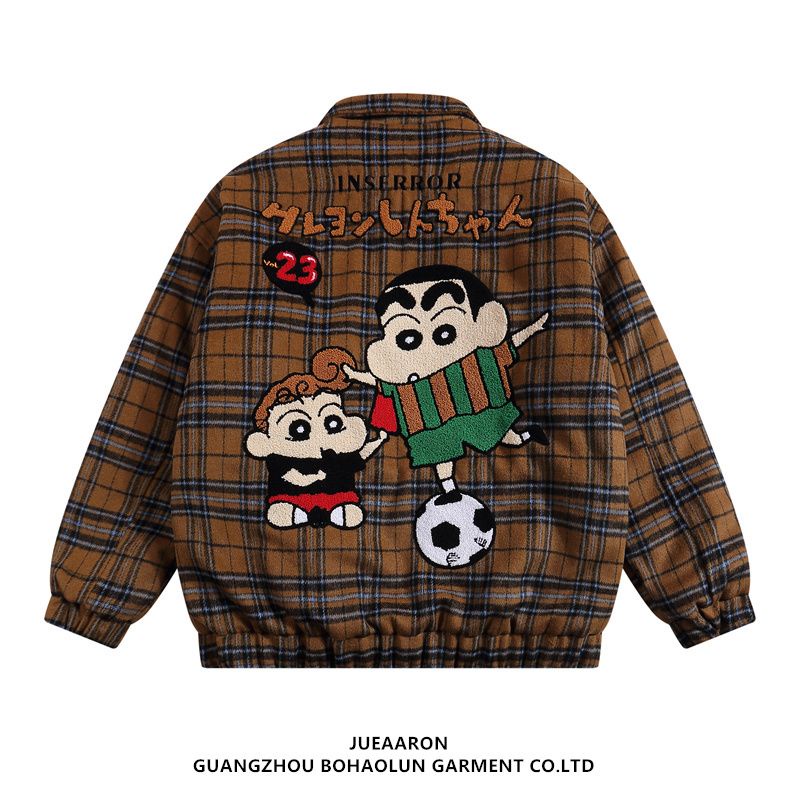 American Retro Crayon Shin-chan Plaid Thickened Embroidered Cotton ...
