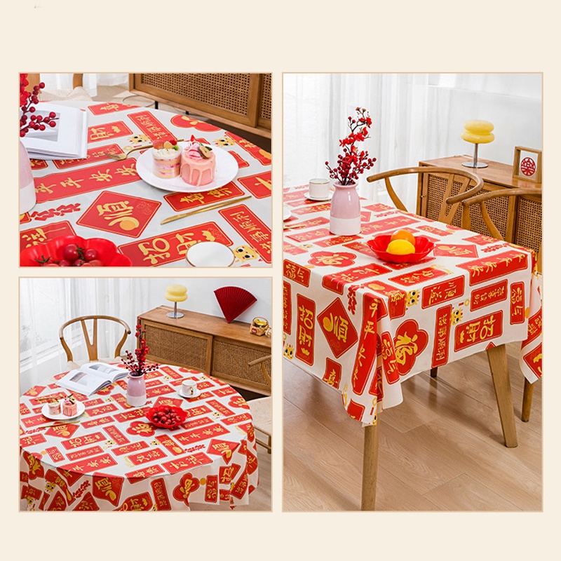 5pcs New Year Disposable Tablecloth Chinese Blessing Waterproof Table ...