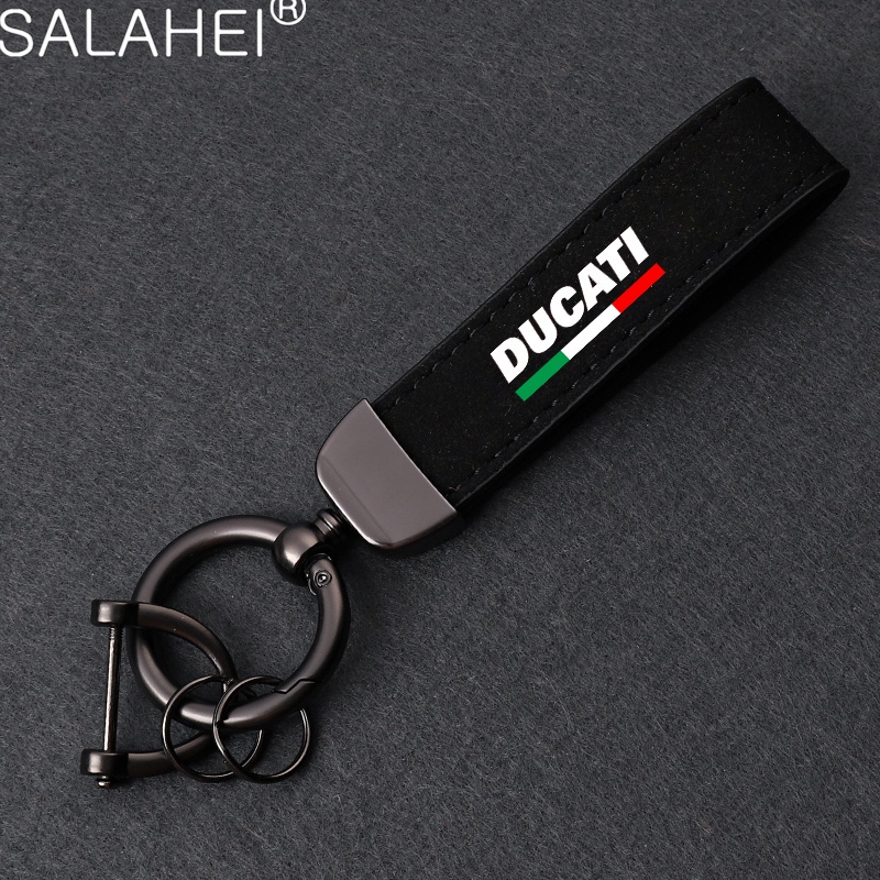 1PCS Suede Leather Motorcycle Emblem Keychain Car Metal Key Ring ...