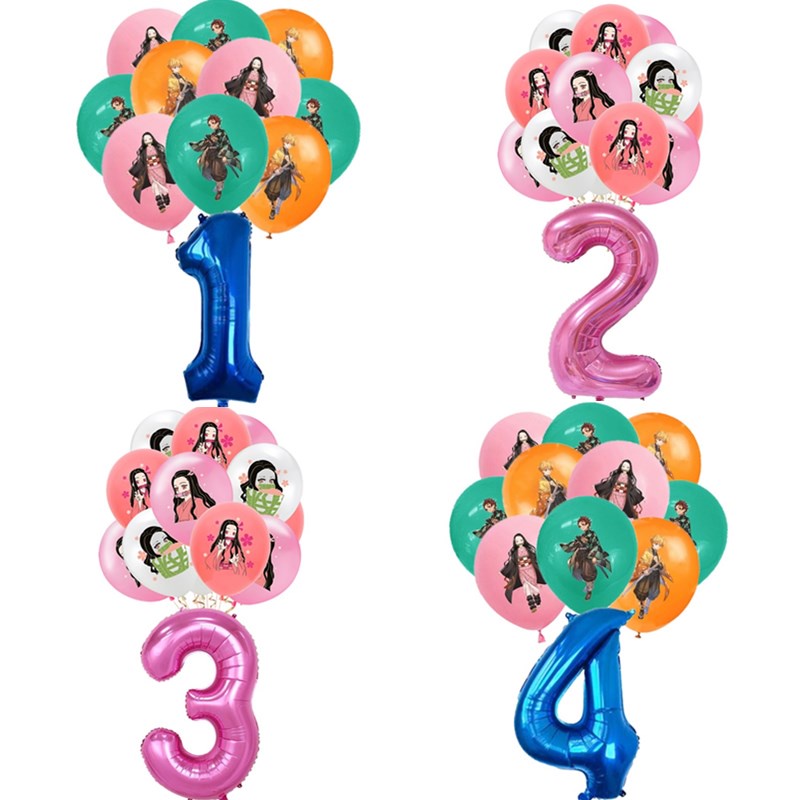 11pcs Demon Slayer Nezuko Theme Latex Balloons Set Kimetsu No Yaiba ...