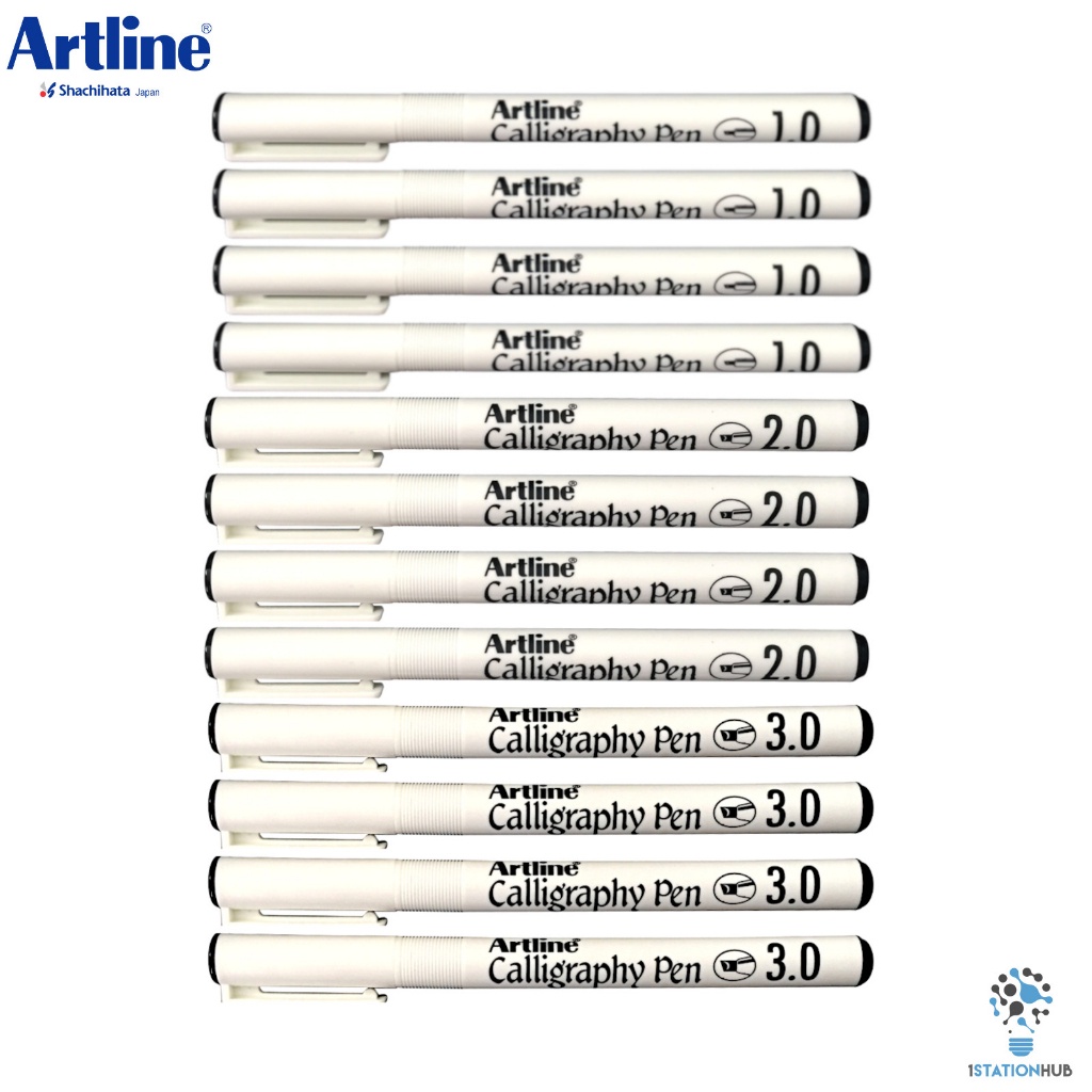 12pcs Artline Calligraphy Arabic Pen Black Ink | Chisel / Wedge Nib ...
