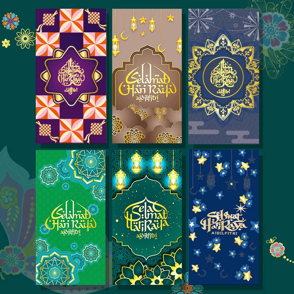 6pcs Sampul Duit Raya 2024 Eid Mubarak Angpao Folding Packets Green ...
