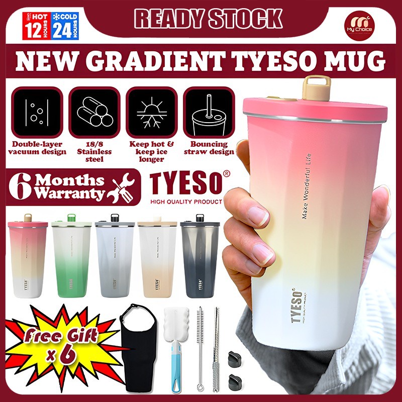 Tyeso Gradient Coffee Mug 600ml With Retractable Straw 6x Free Gifts 304 Stainless Steel Water ...