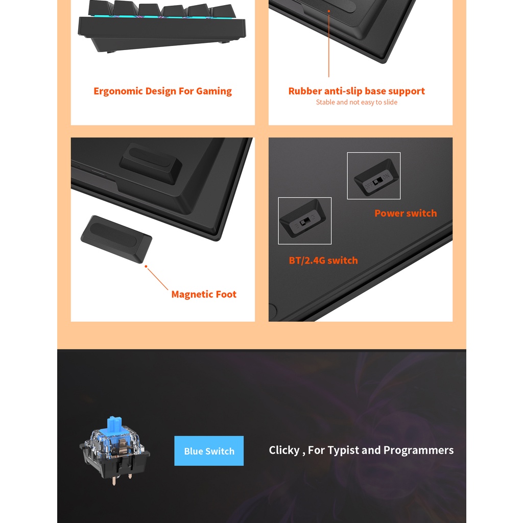 Royal Kludge RK84 Tri-Mode Hotswappable RGB Backlit Bluetooth 2.4G ...