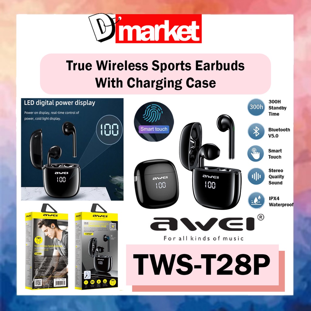 Awei Gaming Sports TWS Bluetooth 5.1 Wireless Earphone Earbuds ...