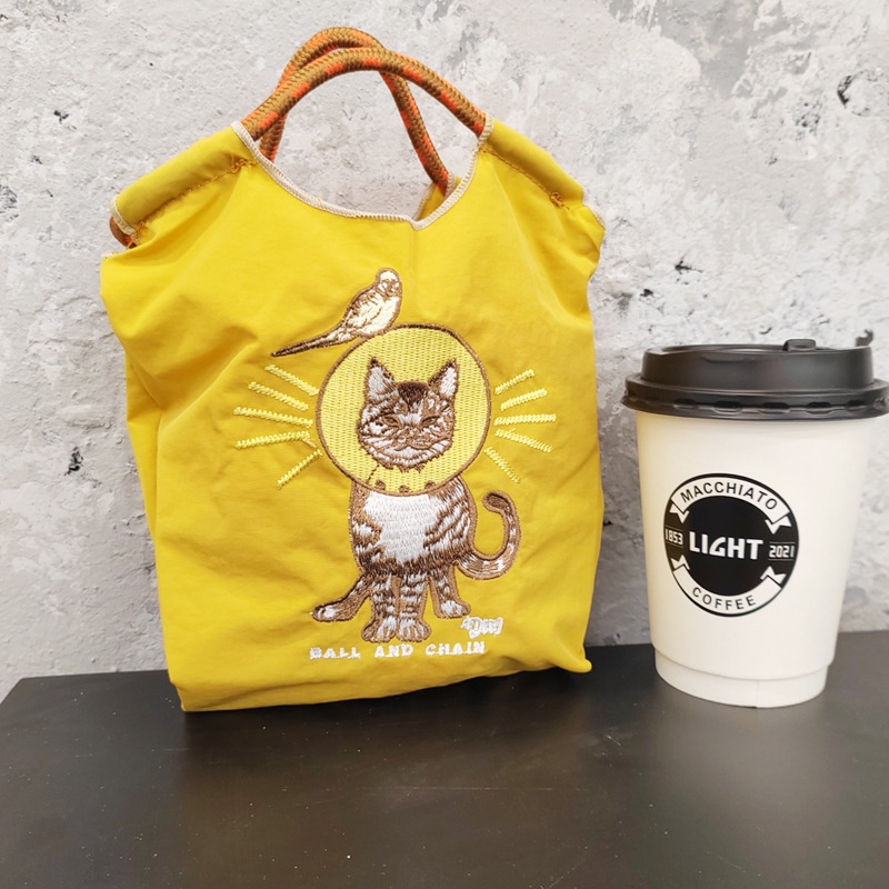 Japanese eco-friendly shopping bag nylon cloth embroidered flower ...