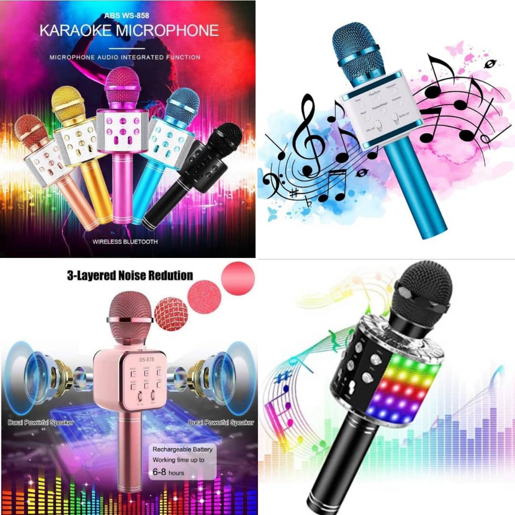 Wireless Bluetooth Karaoke Microphone Speaker Handheld Mic USB Player KTV WS858/WS858L/V6/V7 ...