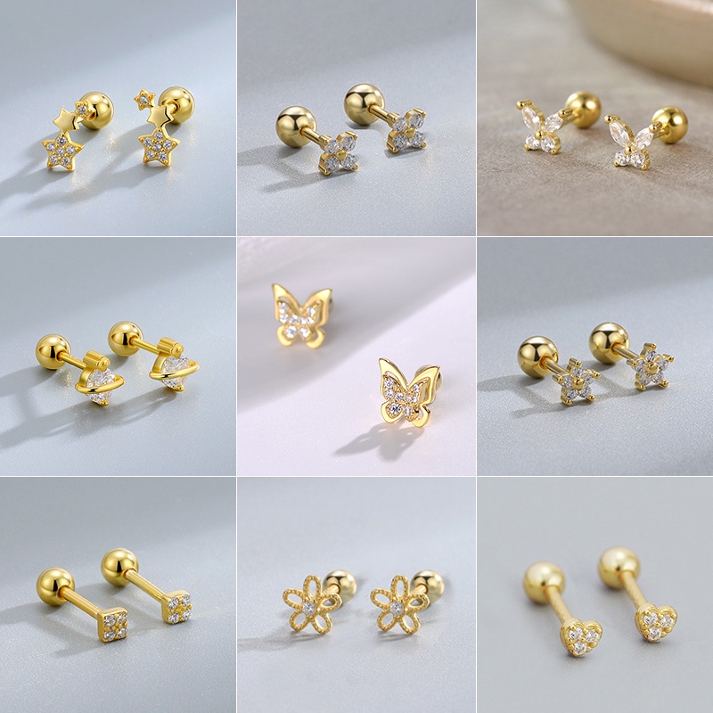 Copper Helix Ear Piercing Stud Earrings for Women Zircon Heart ...