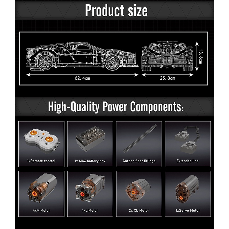 Mould King 13163 Technic Bugatti La Voiture Noire (Dynamic Version ...