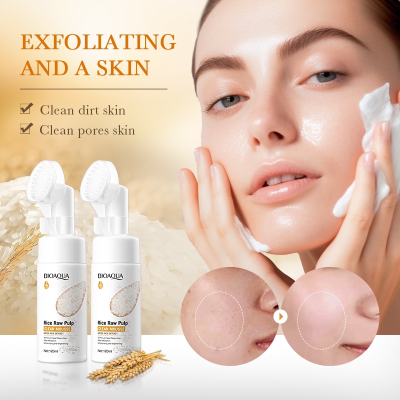 BIOAQUA Rice Raw Cleansing Mousse Clean Pores Face Wash with Brush Head ...