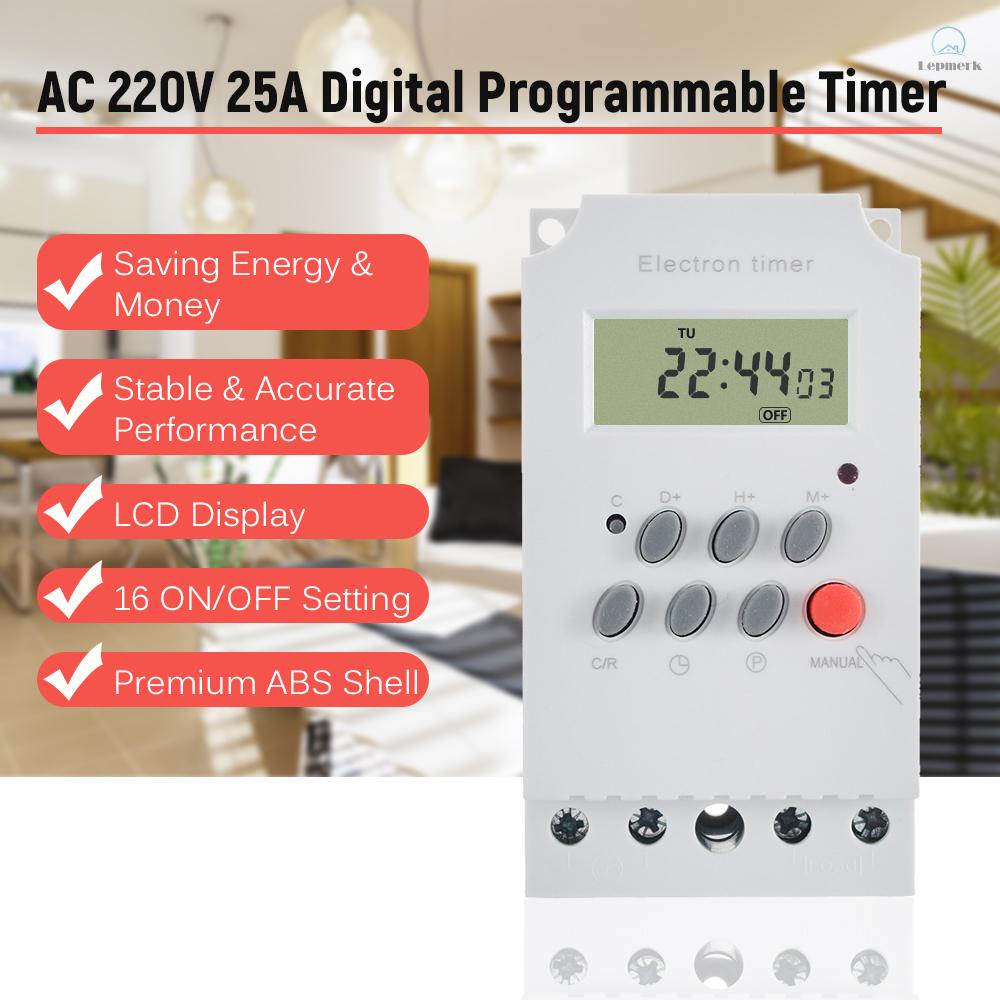 AC 220V 25A Digital Programmable Timer Din Rail Electronic Timer Time ...