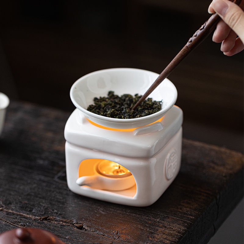 Japanese-style warm tea stove household white porcelain candle heating ...