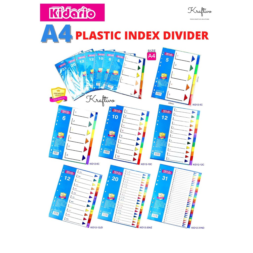A4 KIDARIO 11 HOLES PP PLASTIC INDEX DIVIDER SUITABLE FOR RING FILE ...
