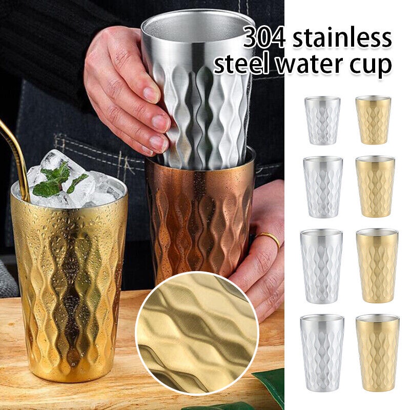 Bar Stainless Steel Wave Pattern Beer Mugs Thicken Coffee Cold Drinks ...