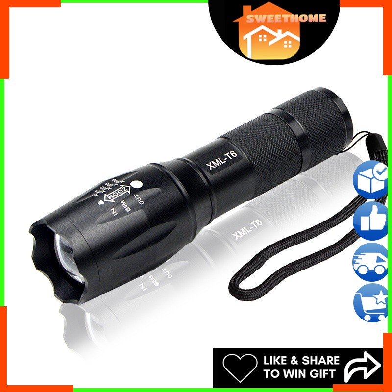 Ecosport CREE T6 XML LED Flashlight Torchlight Zoomable 5 Modes Bright Torch Light | Shopee Malaysia