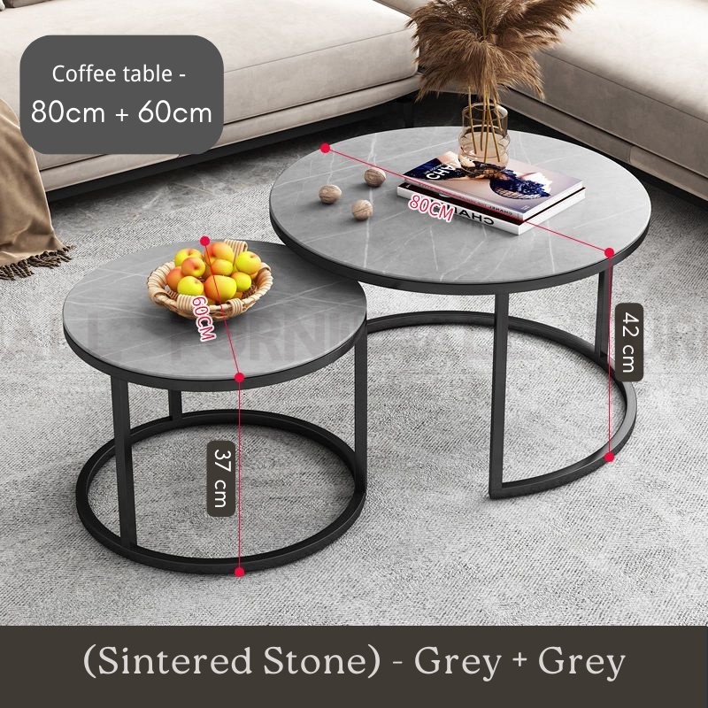 80+60 2in1 Sintered Stone Ceramic Coffee Table Glossy Matte Meja Bulat ...