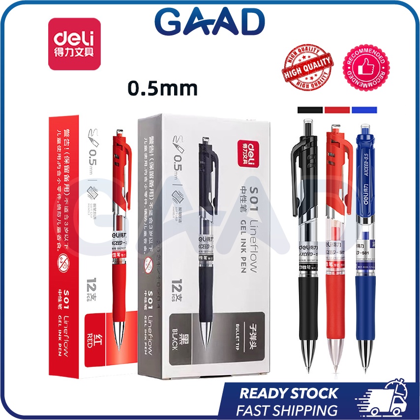 Deli Gel Ink Pen Lineflow Spring Bullet Tip 0.5mm Smooth Writing Pen (1 ...