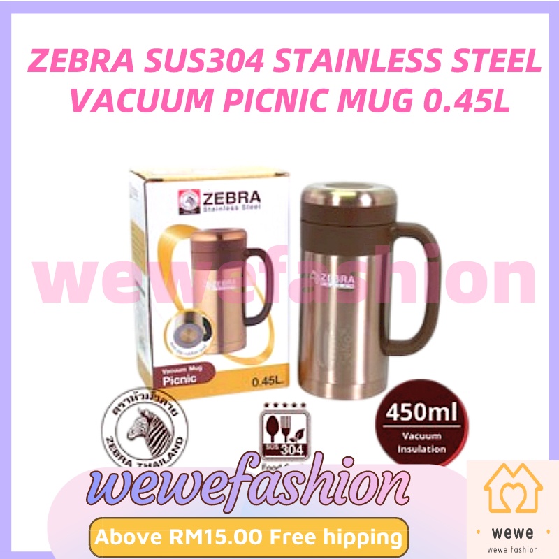 READY STOCK!!!Zebra SUS304 Stainless Steel Vacuum Pinic Mug 0.45L ...