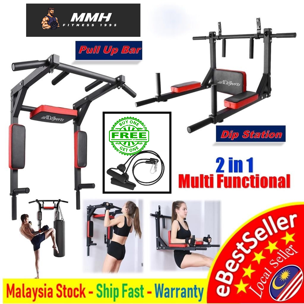 🎁FREE PULL ROPE🎁Wall Mounted Chin Up Bar Pull Up Bar Dip Station Indoor ...