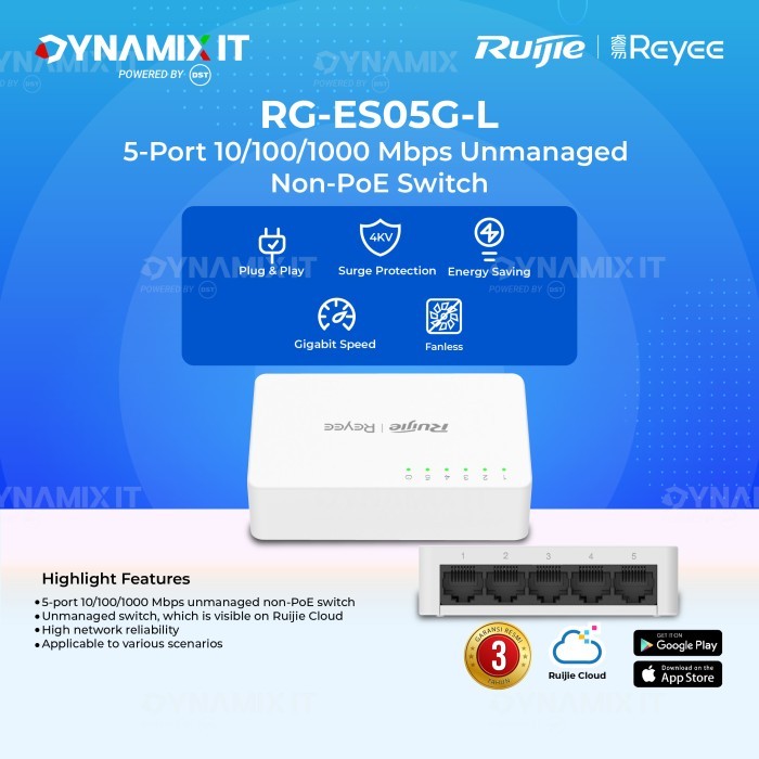 Ruijie REEYEE RG-ES05G-L 5 Port Gigabit Unmanaged Non-PoE Switch ...