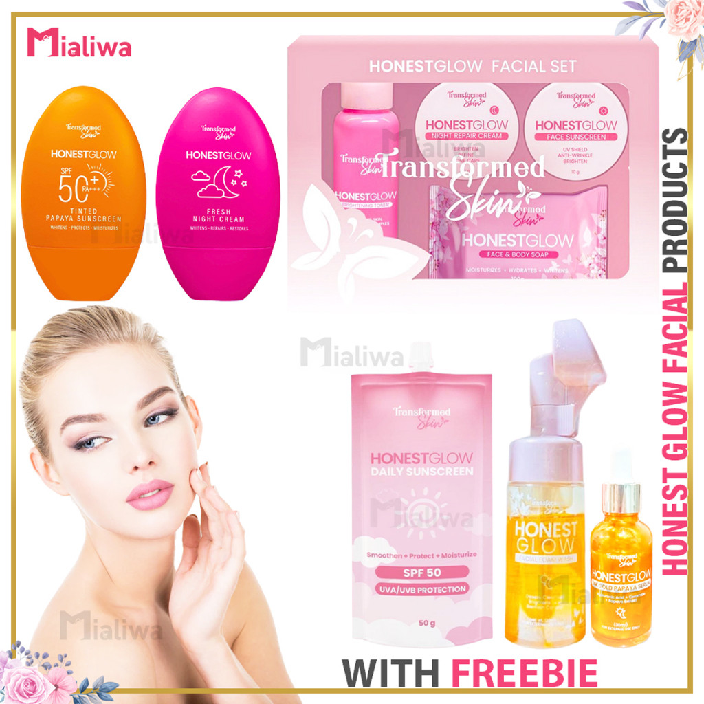 Honest Glow Facial Set, 24k Gold Papaya Serum, Daily Sunscreen SPF50 ...