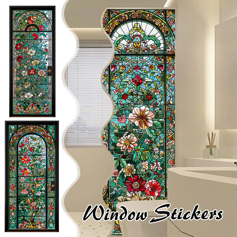 Luxury Retro Rose Stained Glass Window Stained Film Adhesive Backing ...