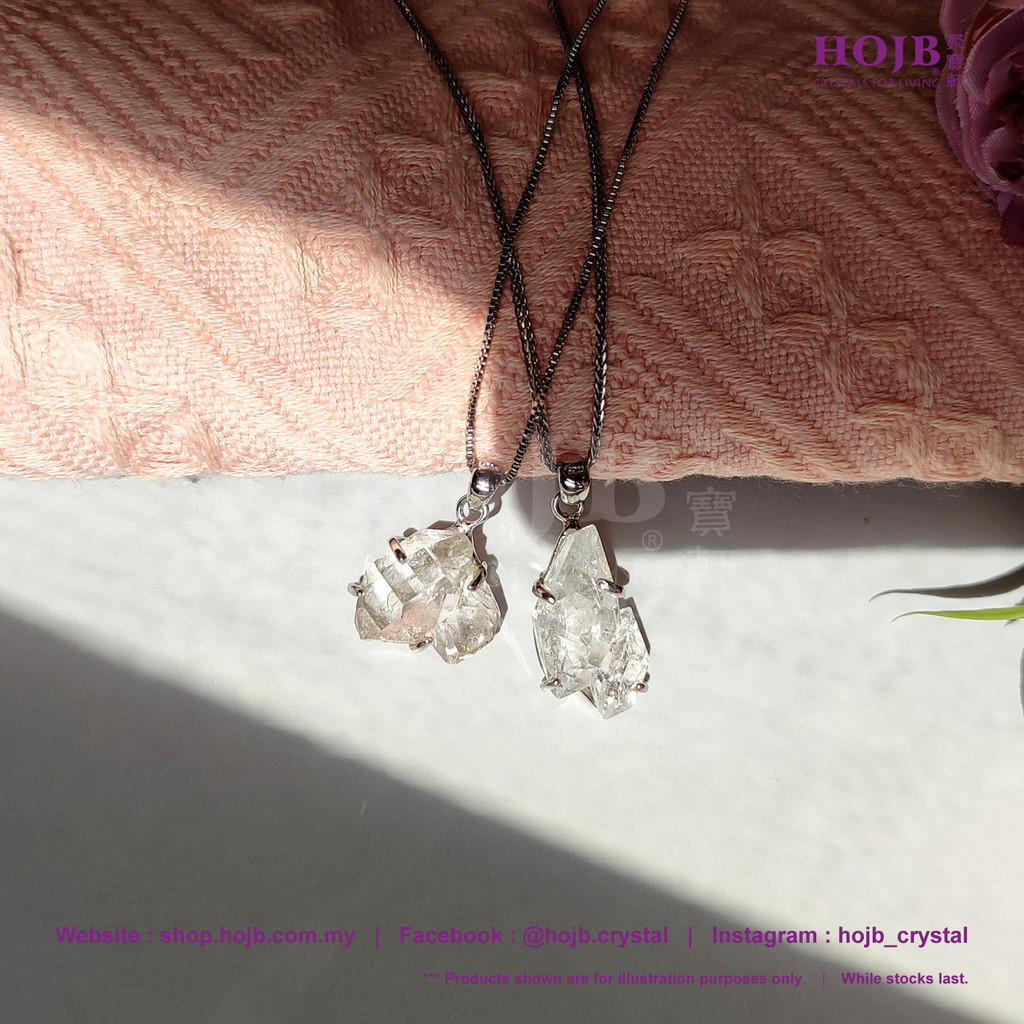 HOJB High Grade Herkimer Diamond 6A Double Rough Stone S925 Pendant 15-20mm 聚寶軒优质闪灵钻(赫尔基蒙水晶)6A双原 ...