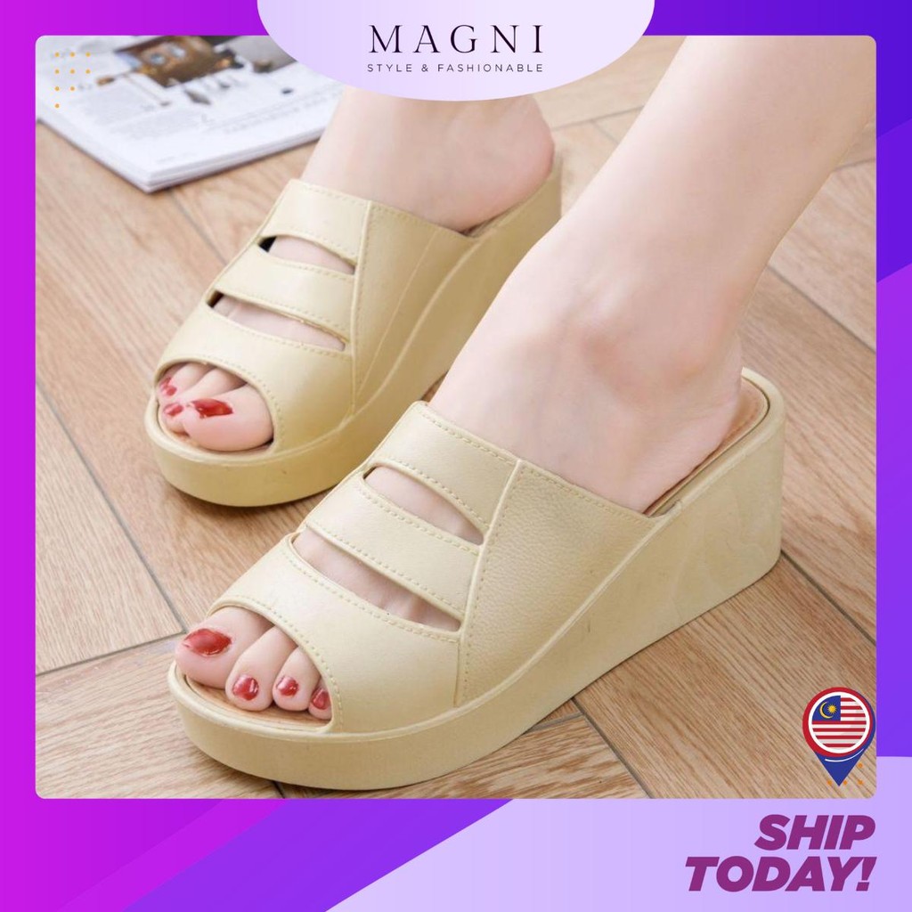 READY STOCK Magni Wedges Women's Summer Spring Casual 3 Diamonds Rubber ...