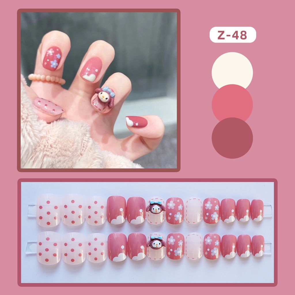 24pcs/set DIY Fake Nails Short Fake Nails Cute Cartoon Little Girl Nail ...